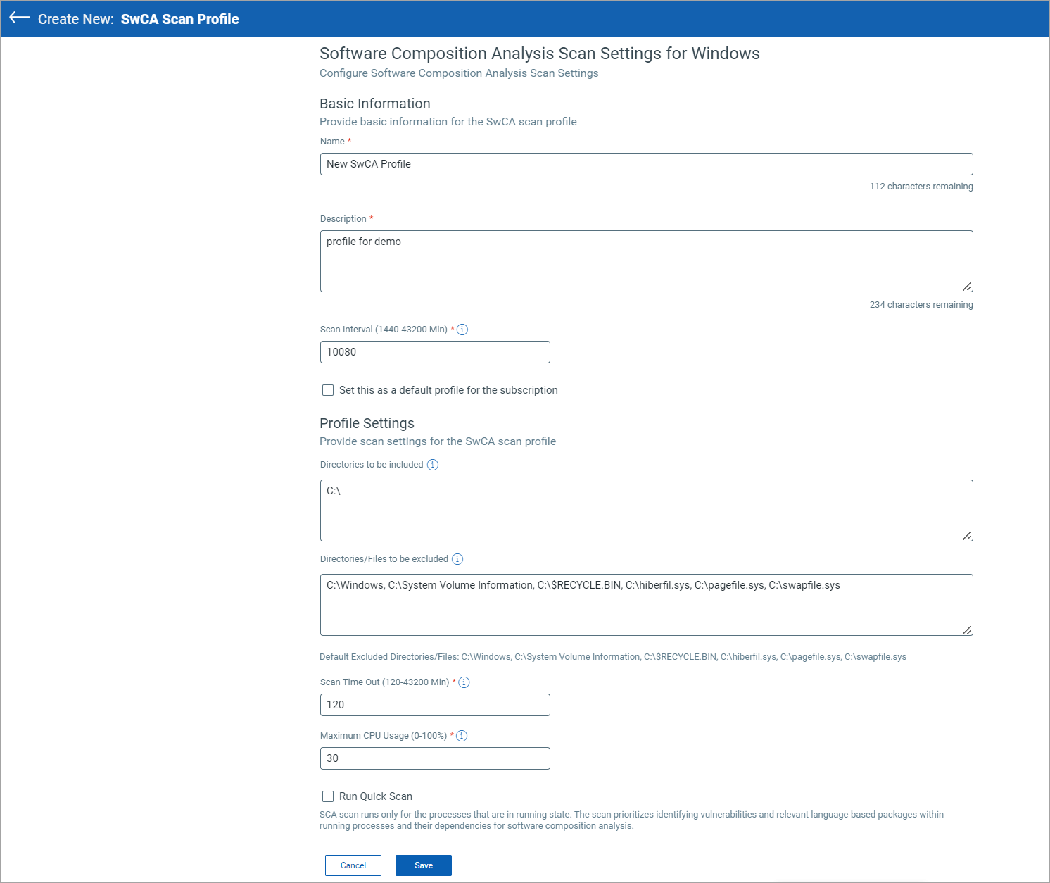 SwCA Scan Profiles - Windows